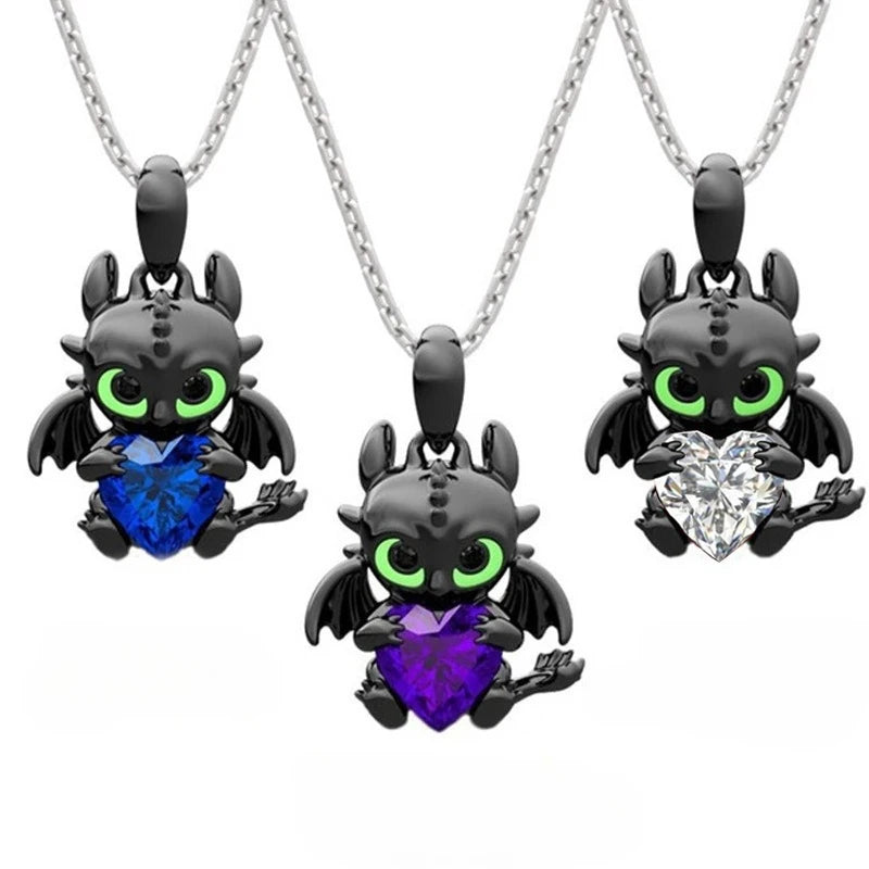 Baby Dragon Toothless Heart Necklace – Gothic Cute Pendant – SadShirtClub