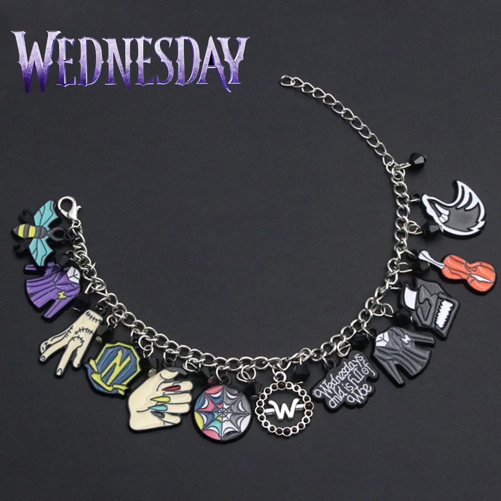 Wednesday Addams Charm Bracelet – Gothic Collector’s Jewellery with 12 ...