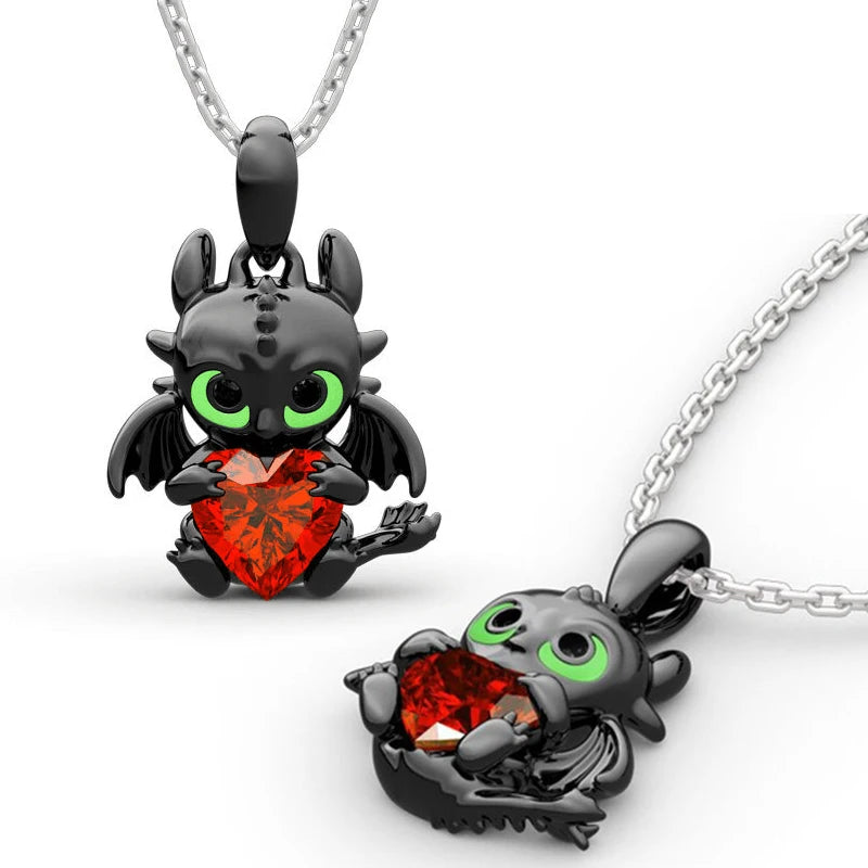 Baby Dragon Toothless Heart Necklace – Gothic Cute Pendant – SadShirtClub