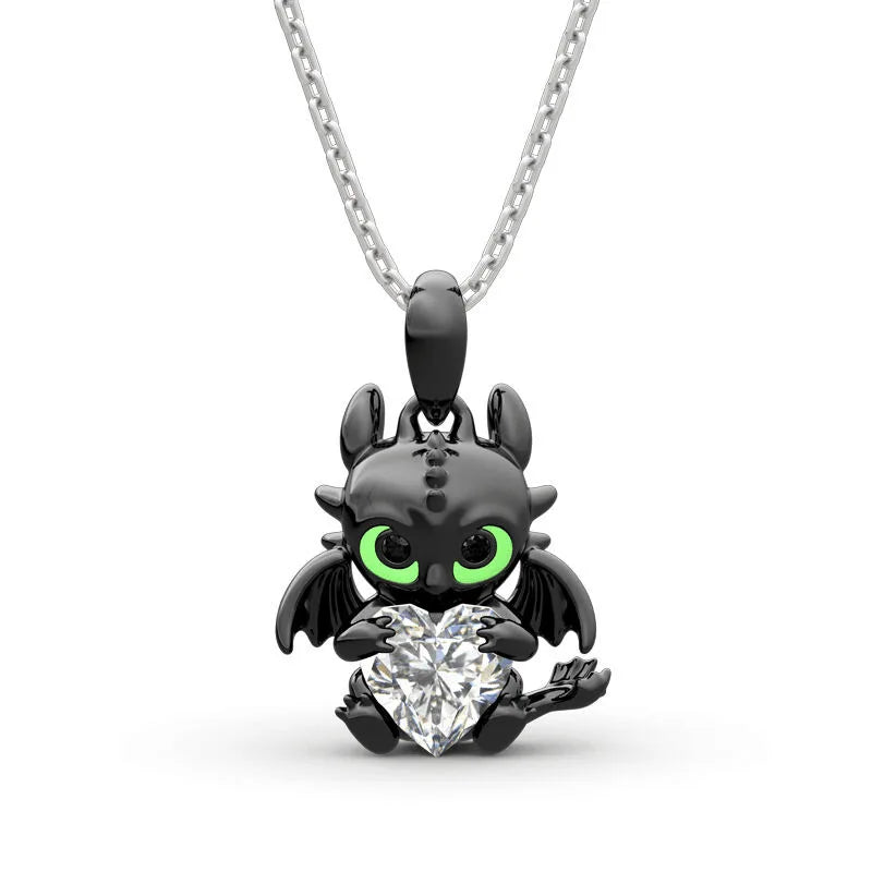 Baby Dragon Toothless Heart Necklace – Gothic Cute Pendant – SadShirtClub